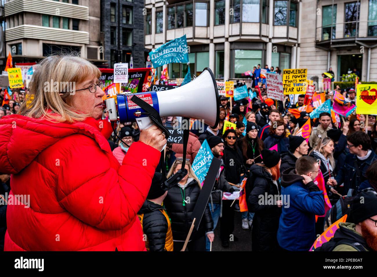 Teachers and public sector workers march in central London on a day of ...
