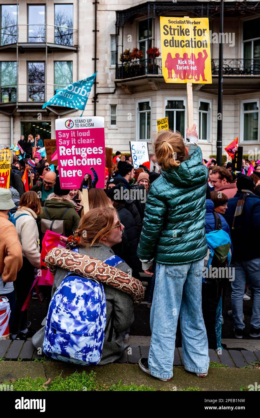 Teachers and public sector workers march in central London on a day of ...