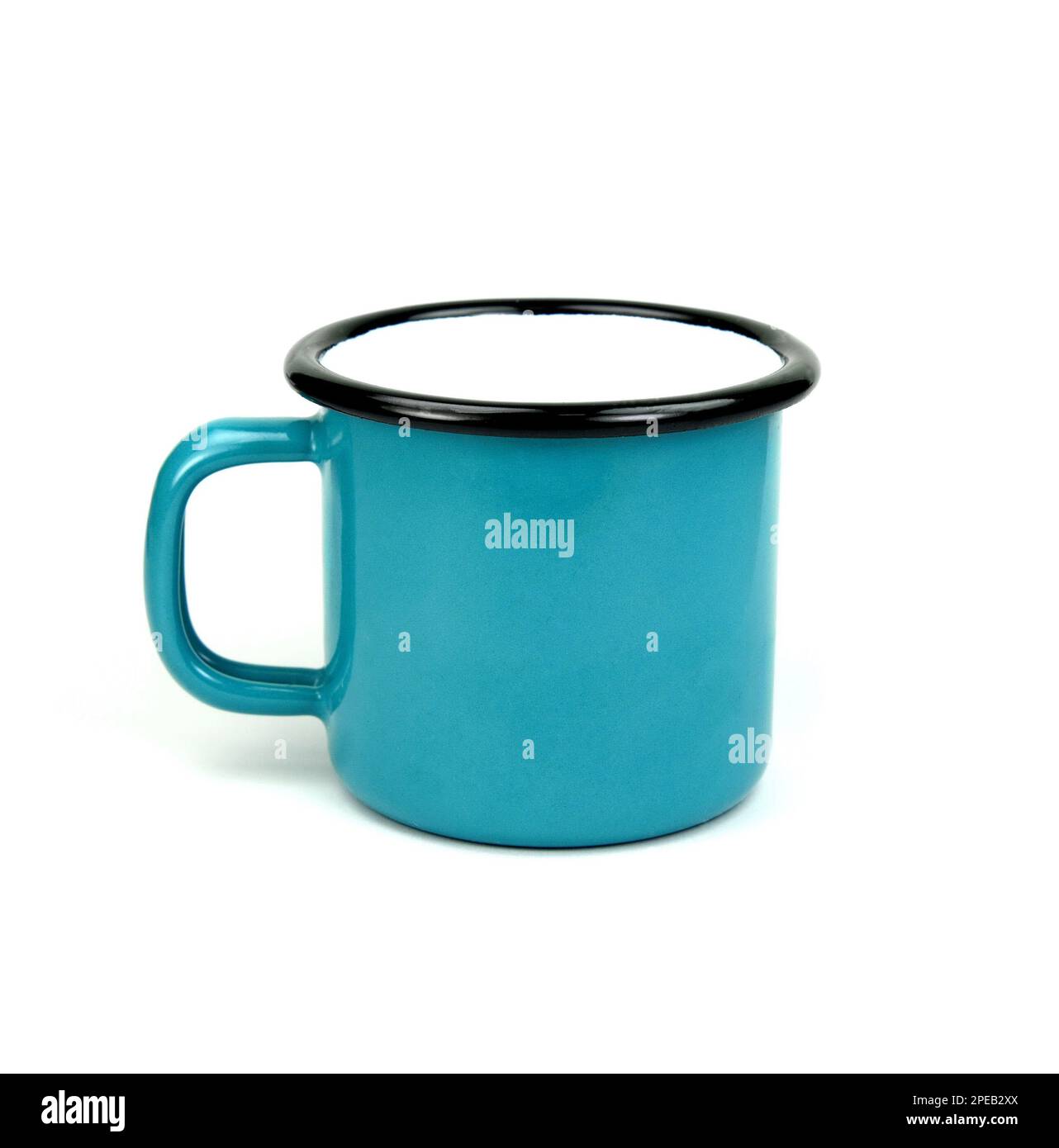 Blue enamel cup on white background isolation Stock Photo - Alamy