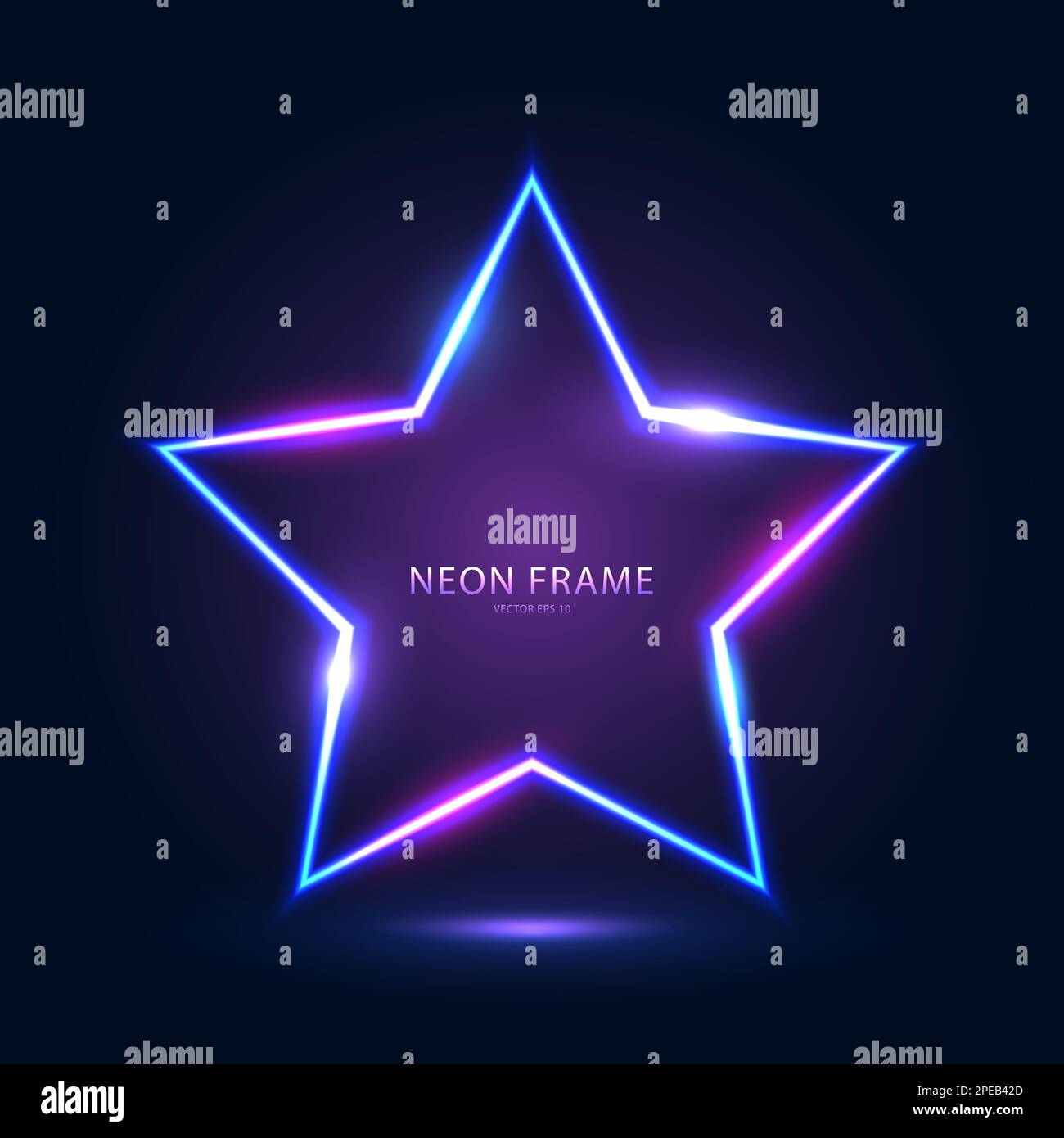 Neon star-shaped frame with shining effects and highlights on a dark ...