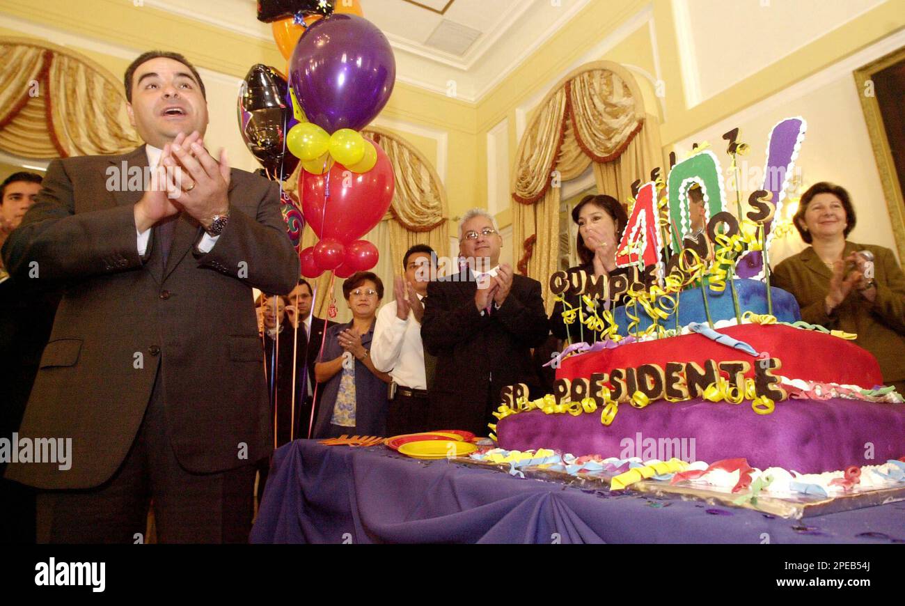 El Salvador President Tony Saca claps as he celebrates his 40th ...