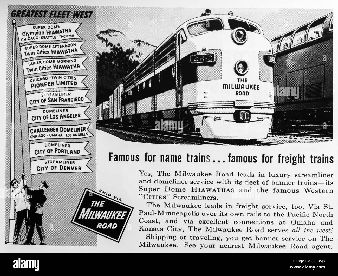 The Milwaukee road advert in a Natgeo magazine July 1956 Stock Photo ...
