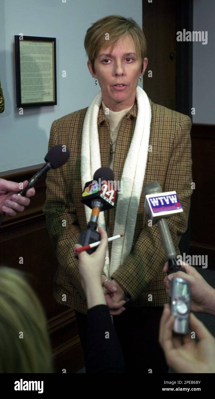 Donna Dugas, mother of Lucas Bryan Goodrum of Scottsville, Ky., fields ...