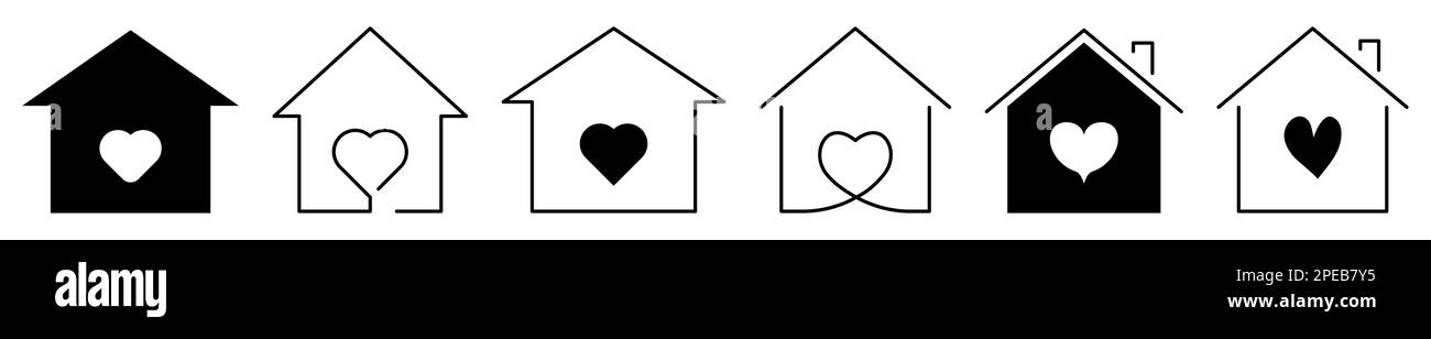 House with heart inside icons. Love home symbol. Vector illustration ...