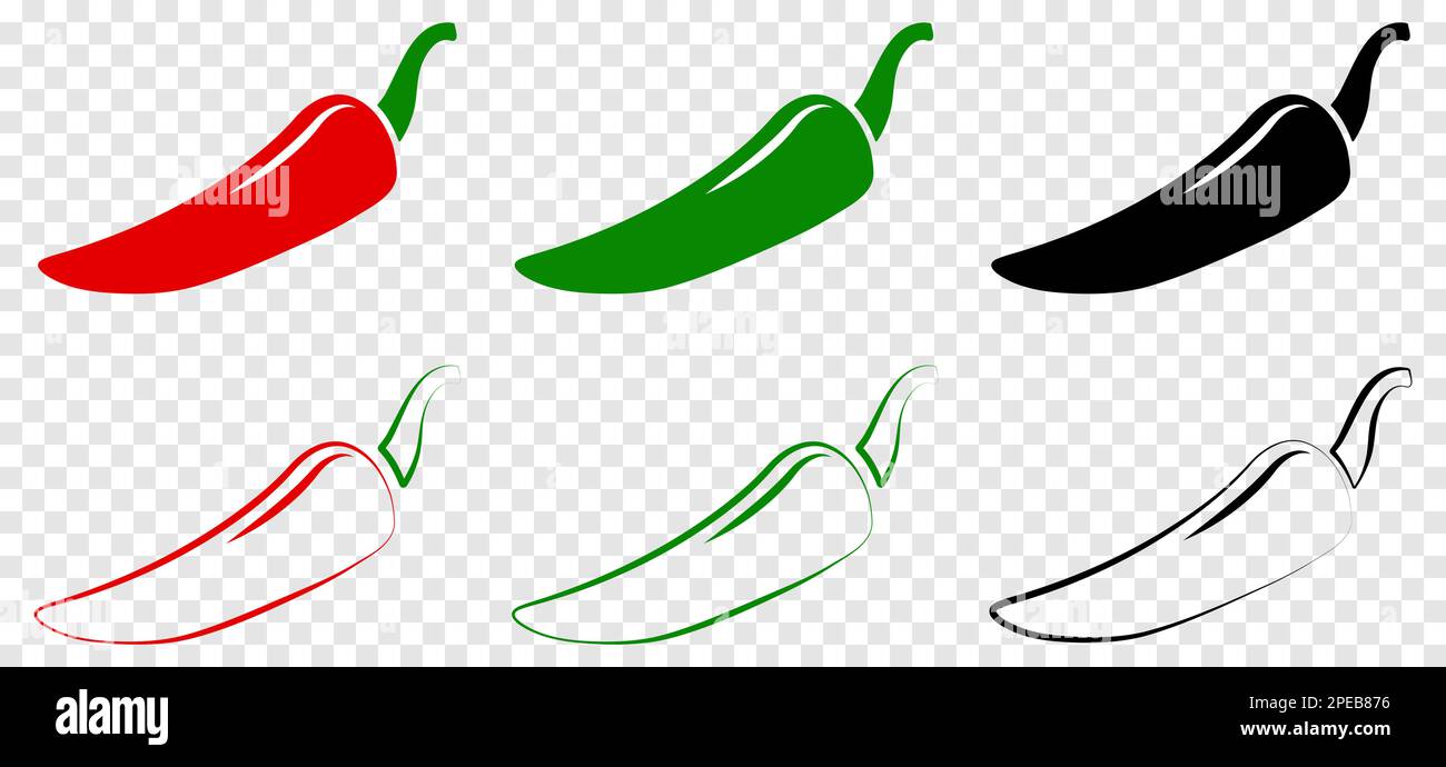 Chili pepper icons. Flat and line style. Vector illustration isolated ...