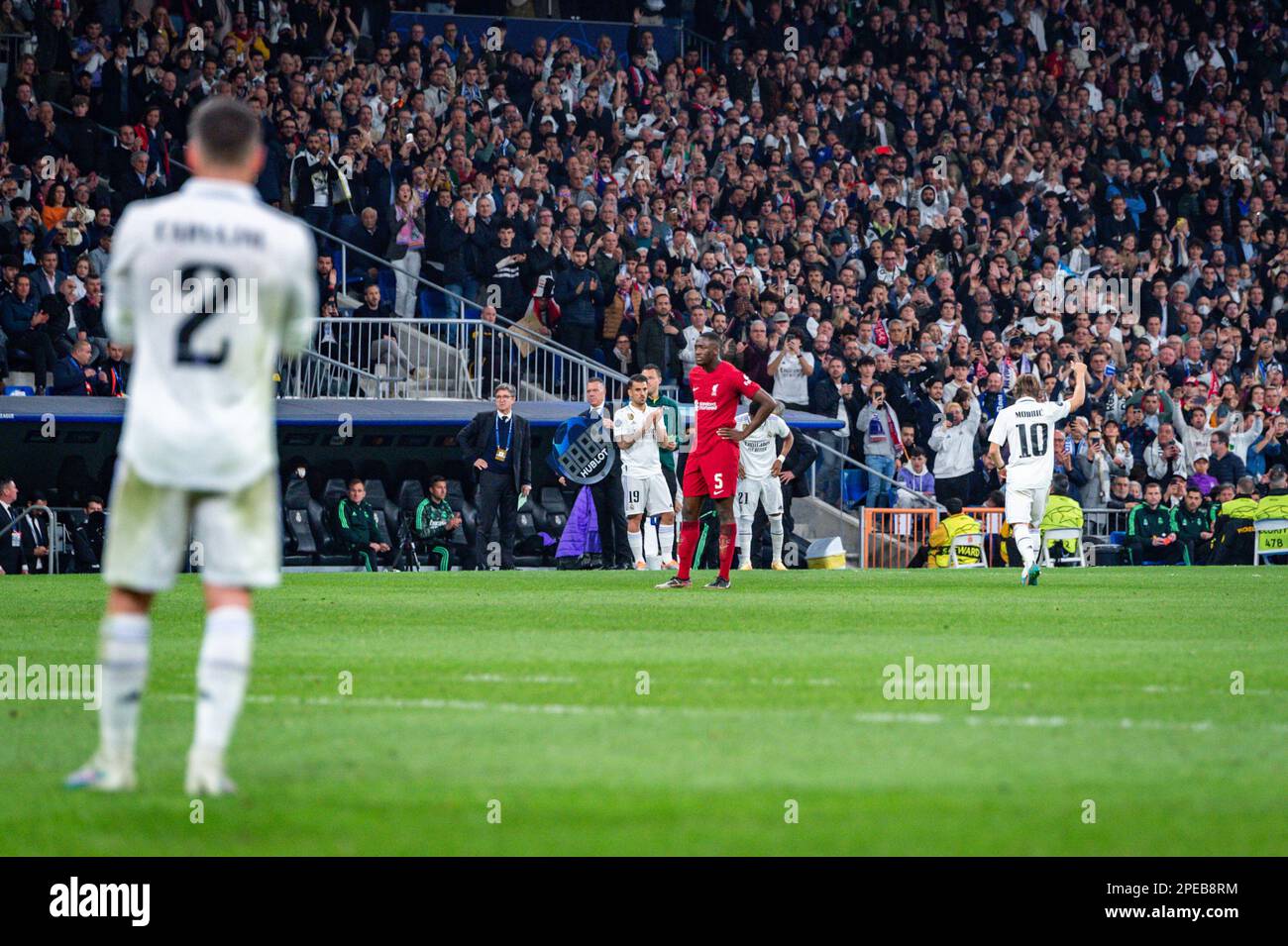 Madrid, Spain. 15th Mar, 2023. Bernabeu Stadium tribute a standing ...