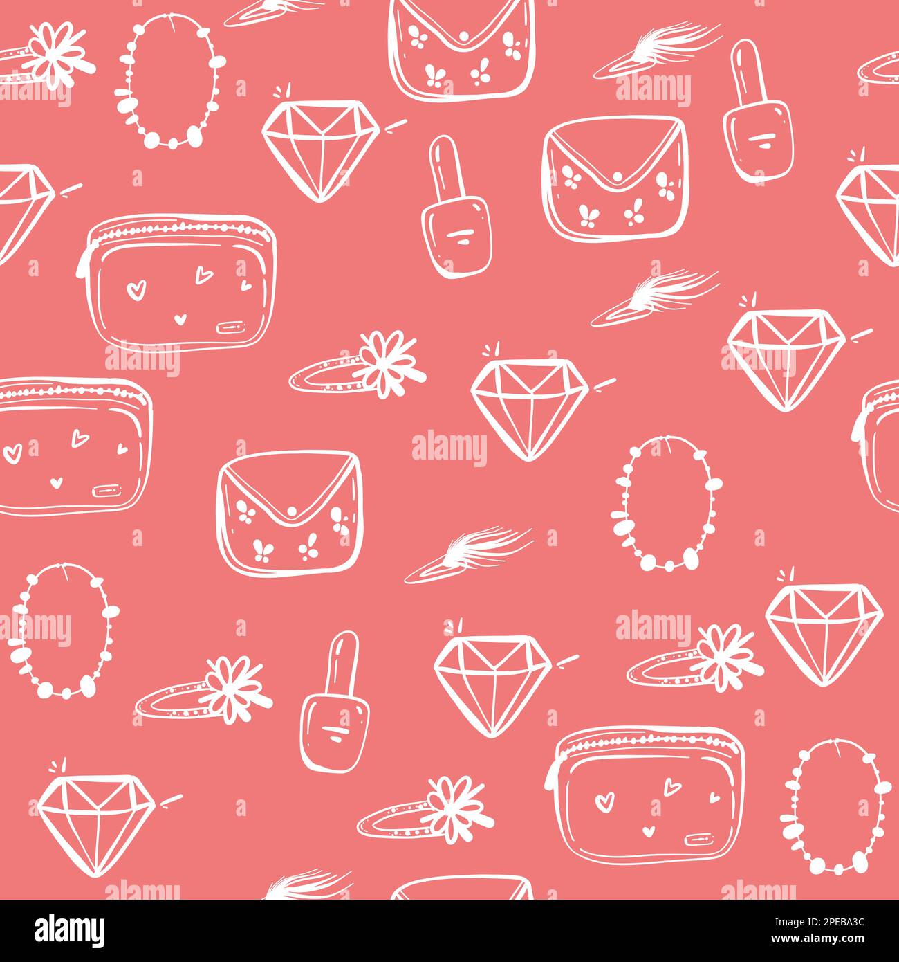 hand drawn seamless graphic pink pattern of girl stuff woman things ...