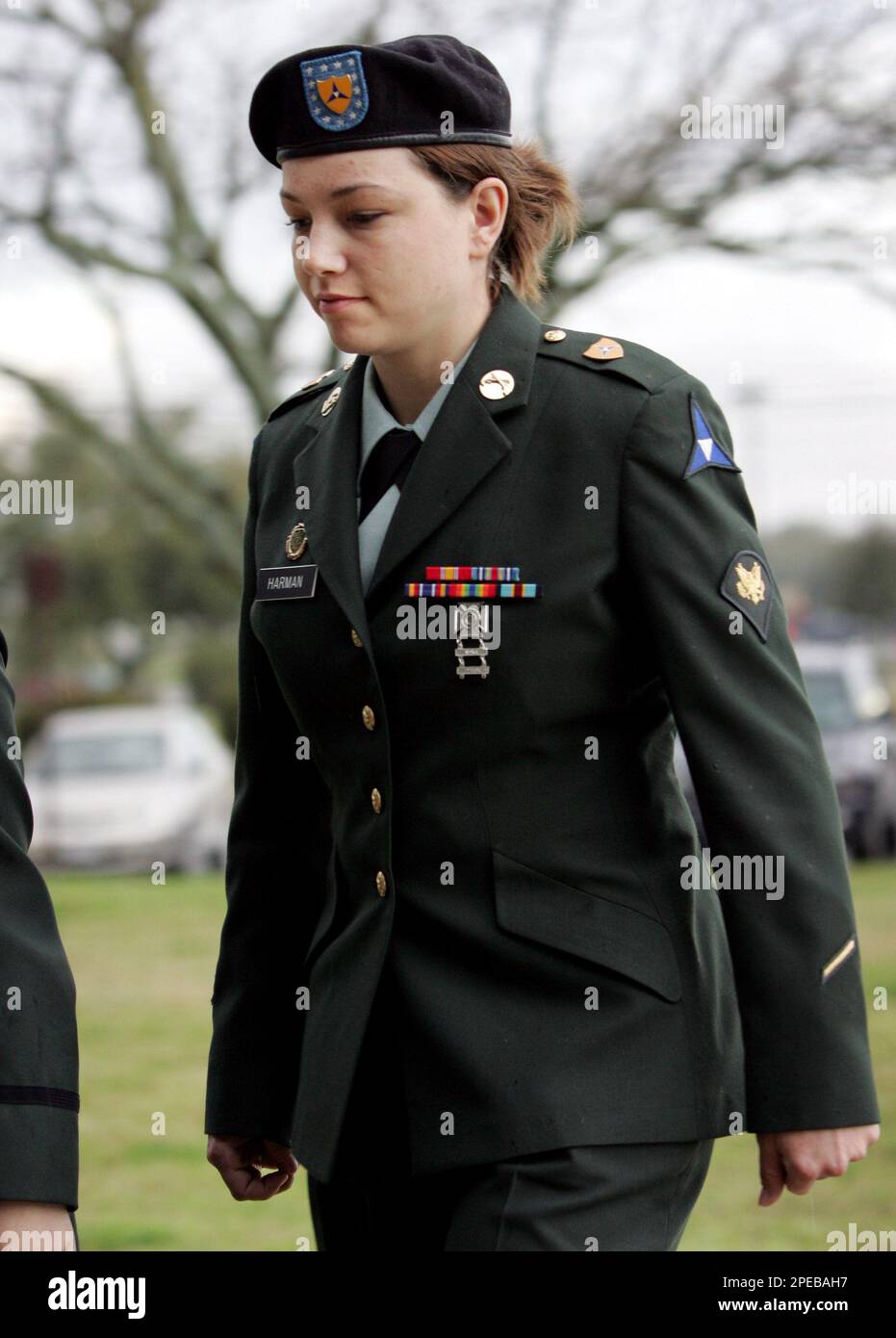 U.S. Army Spc. Sabrina D. Harman arrives at the courthouse for a pre ...