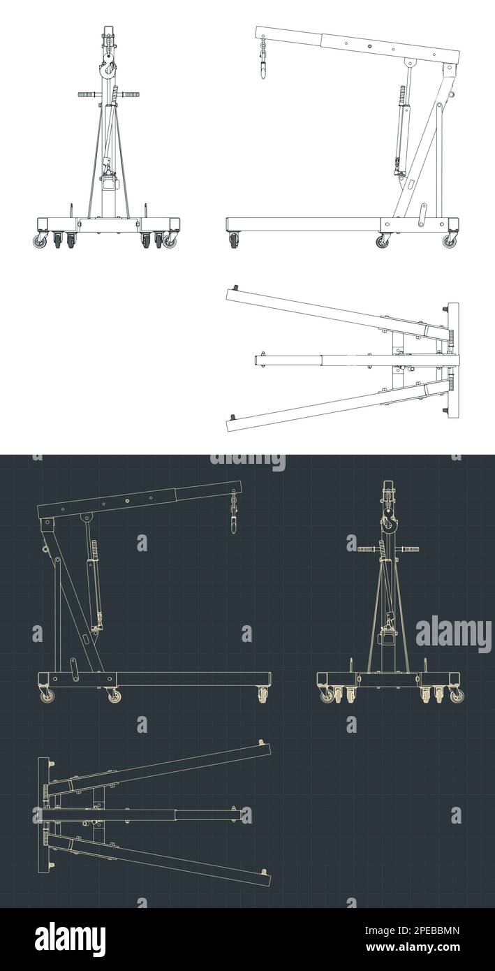 Stylized vector illustration of blueprints of folding engine crane ...