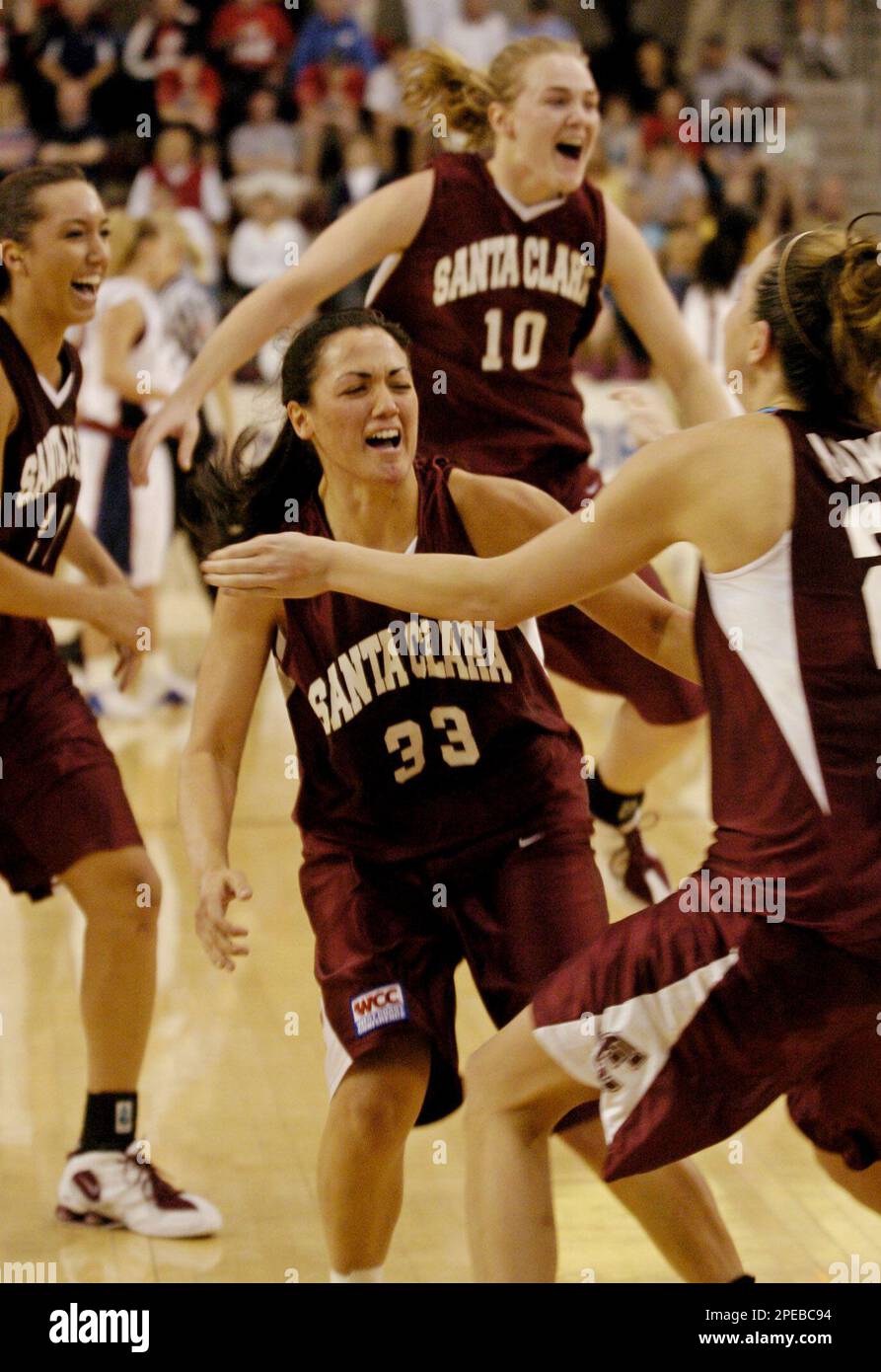 Santa Clara guard Kayla Huss (33) and guard Michelle Cozad (10) and ...