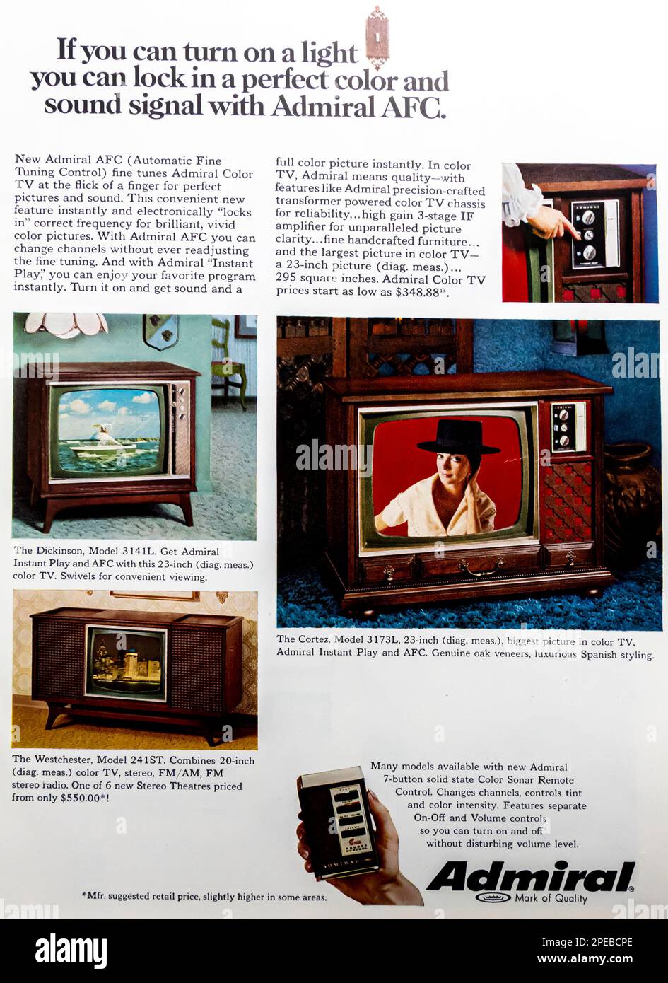 Admiral automatic fine tuning control, AFT, advert in a Natgeo magazine ...