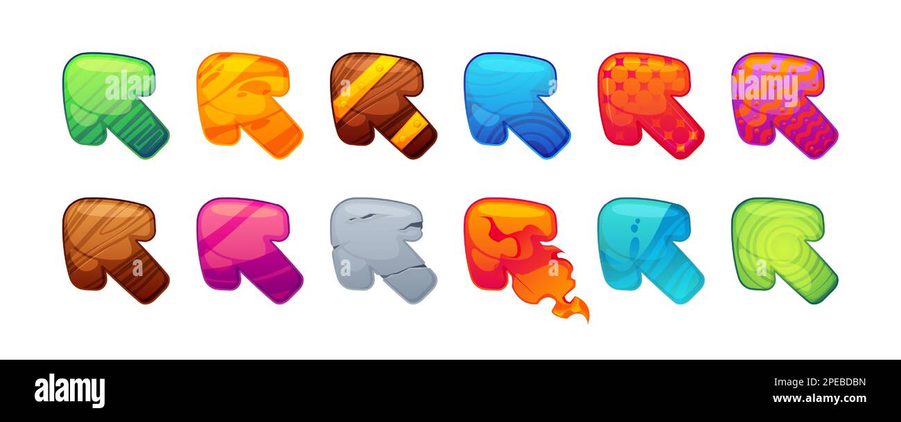 Game arrows. Cartoon cursors and pointers for gaming kit asset, cute ...