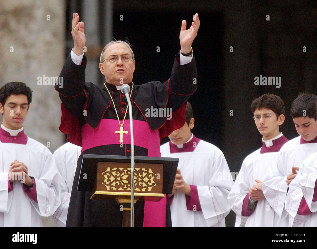 Archbishop Leonardo Sandri recites the Sunday Angelus prayer, serving ...