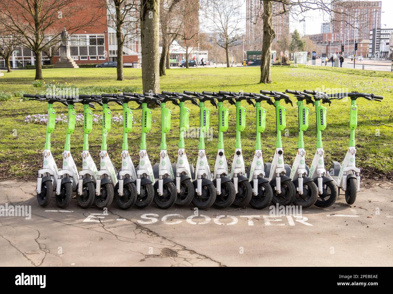 Salford, Manchester, uk, march 11, 2023 e-scooters parked together at ...