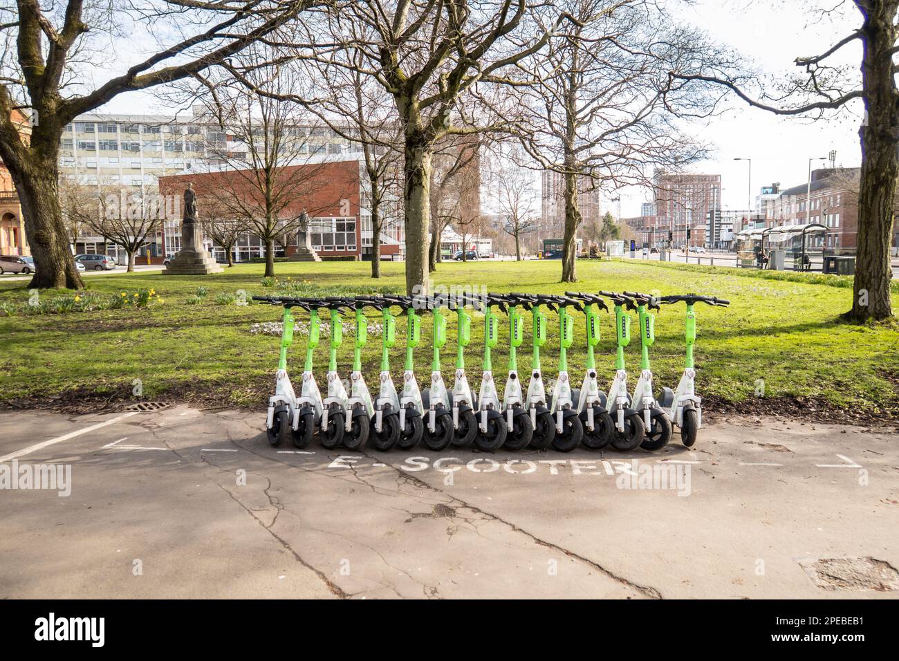 Salford, Manchester, uk, march 11, 2023 e-scooters parked together at ...