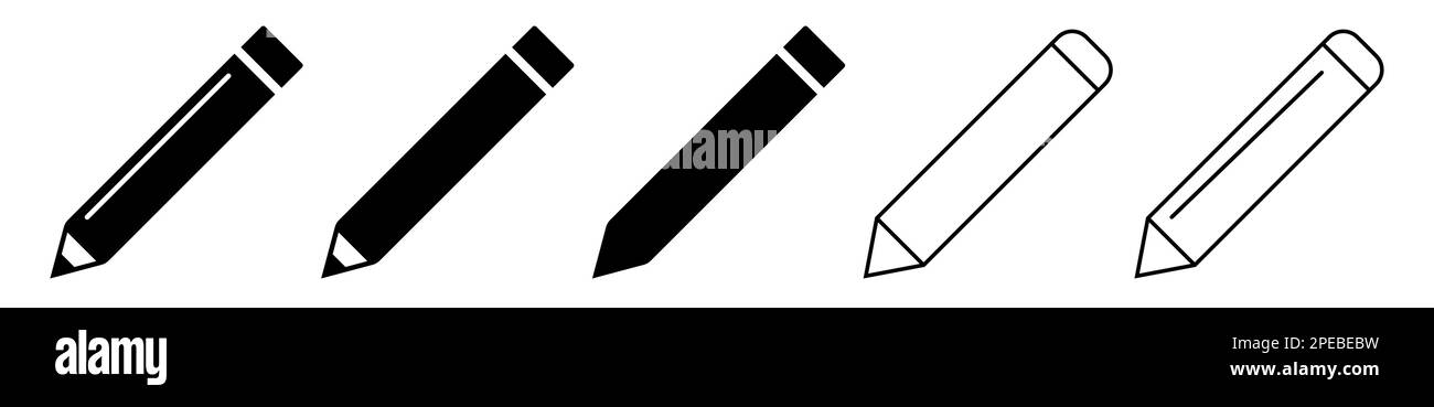 Pencil icon set. Black pictogram illustration on white background Stock ...