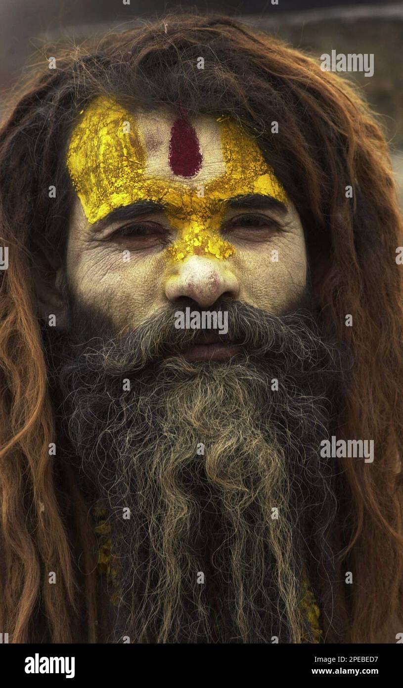 A Sadhu, or Hindu holy man, with a mark symbolic of Hindu god Shiva ...