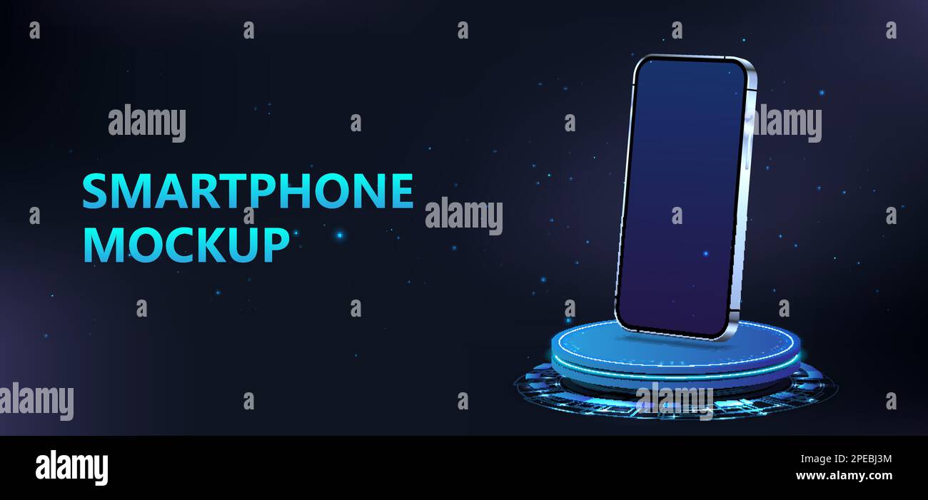 Modern presentation banner with 3d stage and realistic mobile phone ...