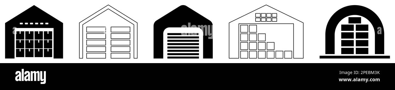 Collection of warehouse icons. Flat and line art style. Vector ...