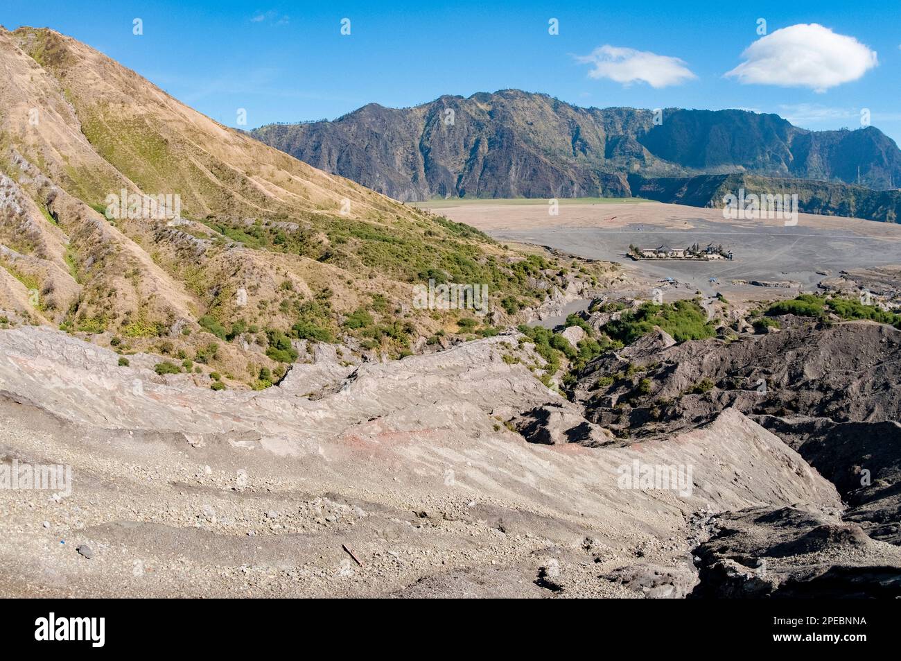 Slope of Mount Bromo, Sea of Sand, temple and Mount Batok slope, Bromo ...