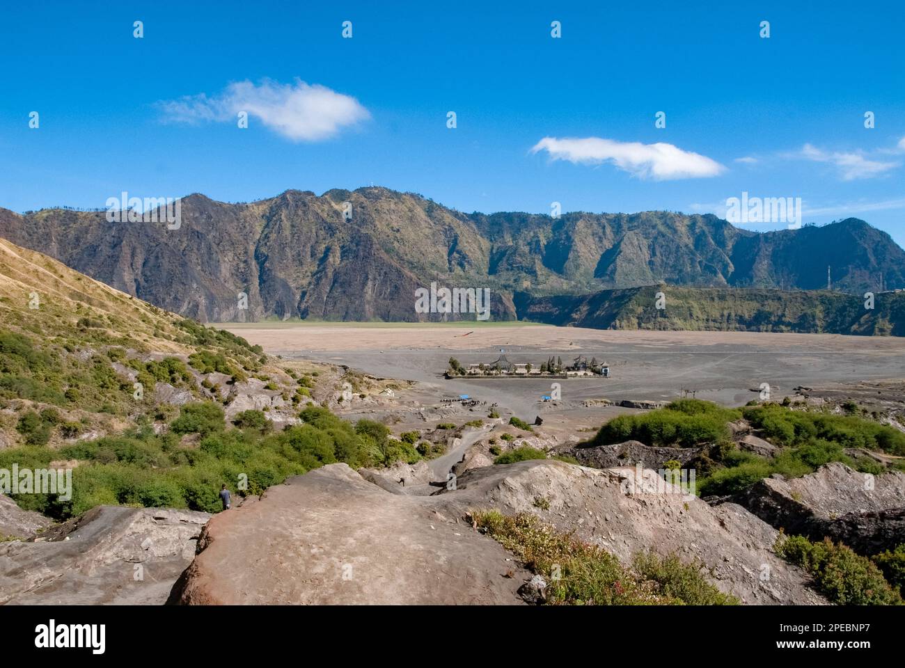 Slope of Mount Bromo, Sea of Sand, and temple, Bromo Tengger Semeru ...