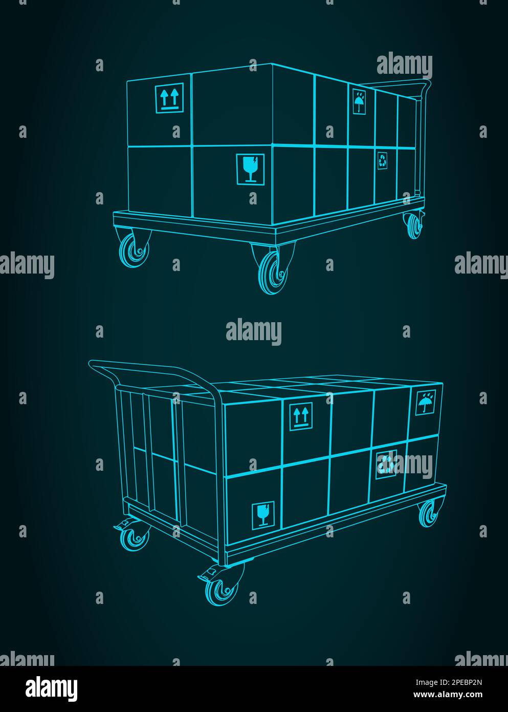 Stylized vector illustration of a platform cart with boxes on it Stock ...