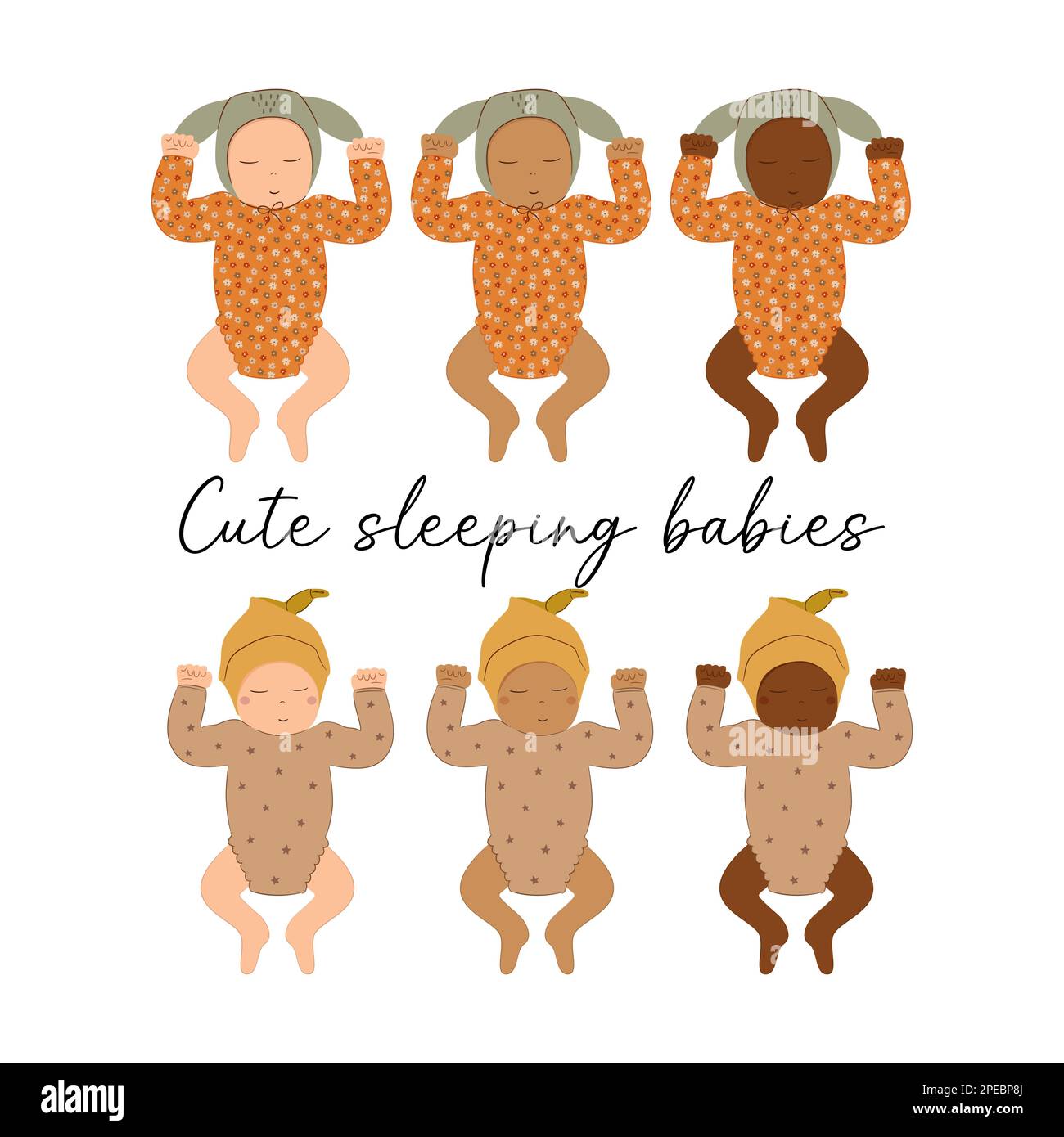 Cute sleeping newborn babies set. Vector illustration Stock Vector ...