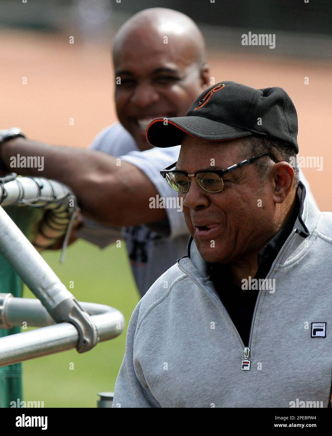 Former San Francisco Giants player Willie Mays, front, laughs at a ...