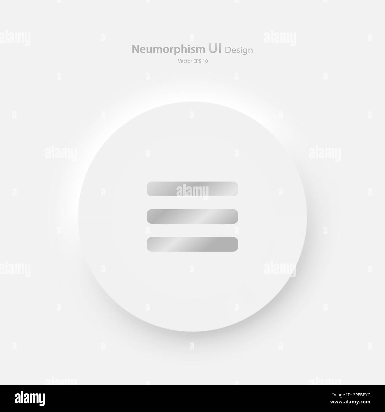 Round menu button on a white background. User interface elements in the style of neumorphism, UX ...