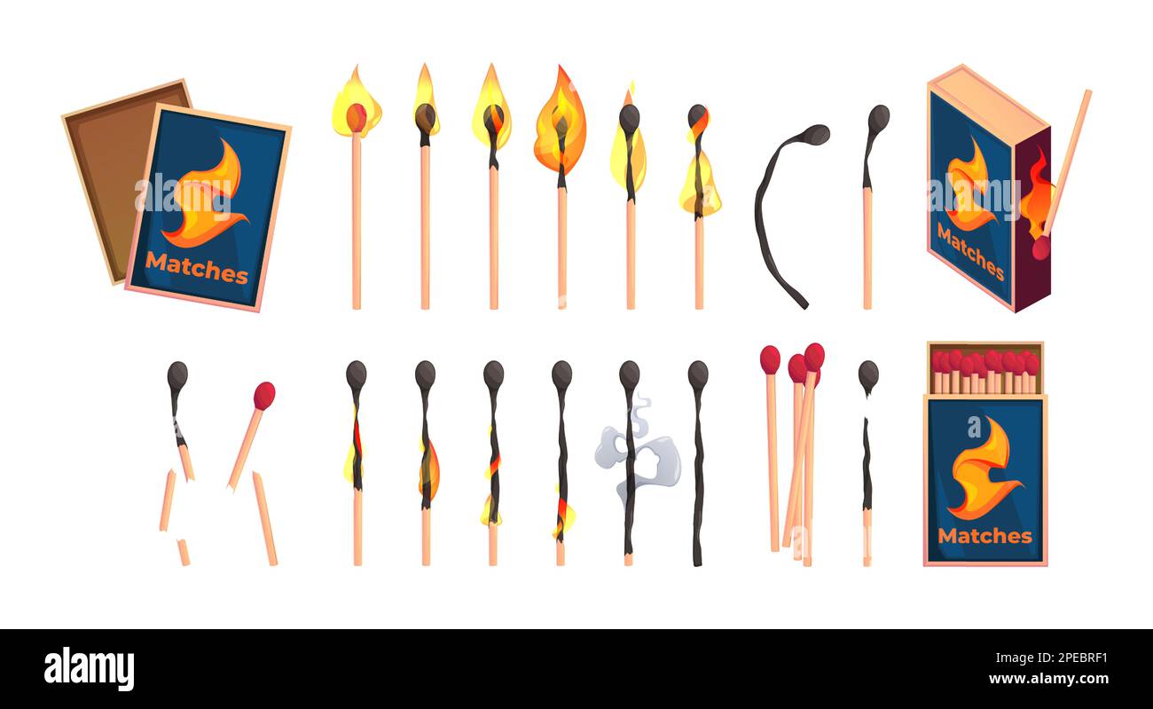 Match with box. Opened matchbook with matchstick, closed matchbox wood ...