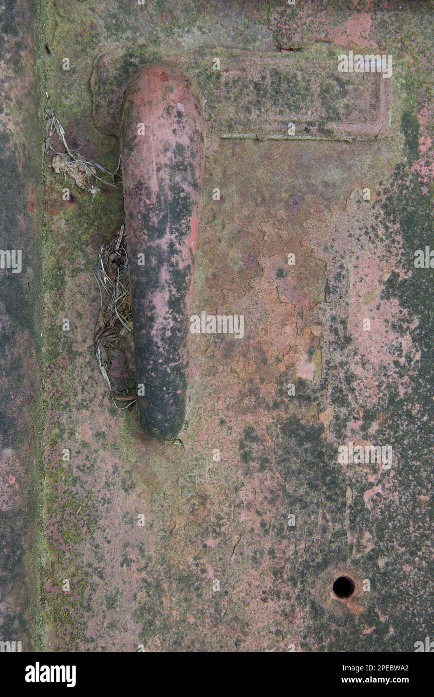 Handle for metallic basement door. Grunge rusted metal texture, rust ...