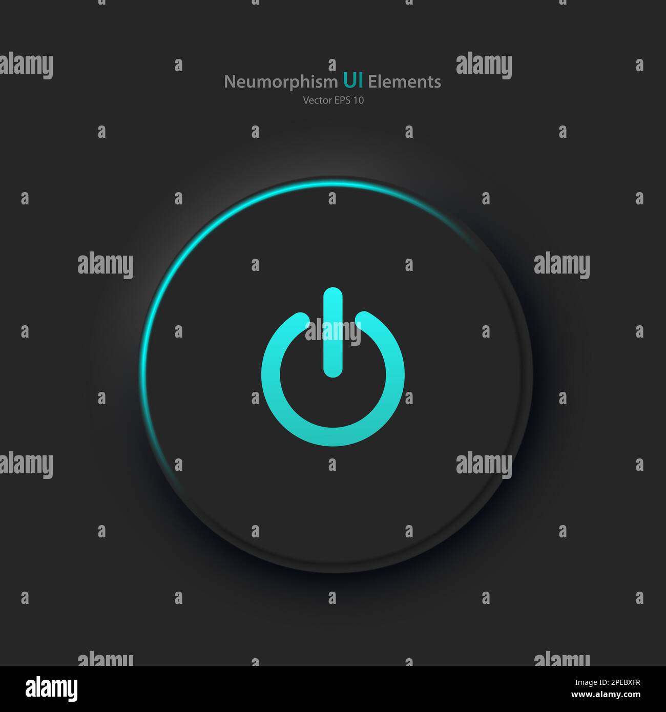 A round button with a blue power symbol on a black background Stock ...