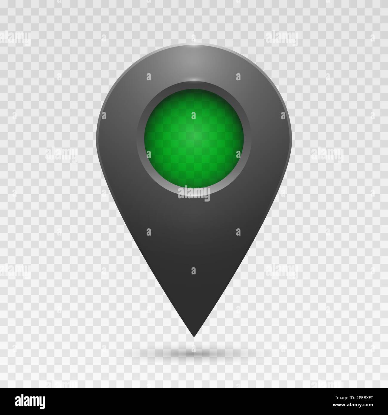 The geolocation icon is dark gray with highlights, shadows and a green ...