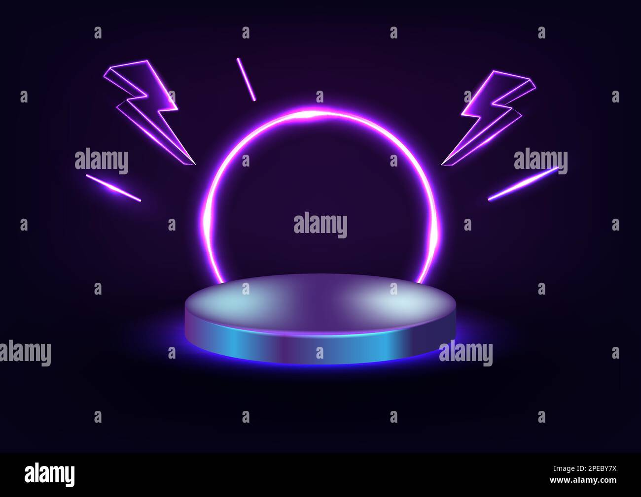 Empty neon stage for product replacement with futuristic circles blue ...