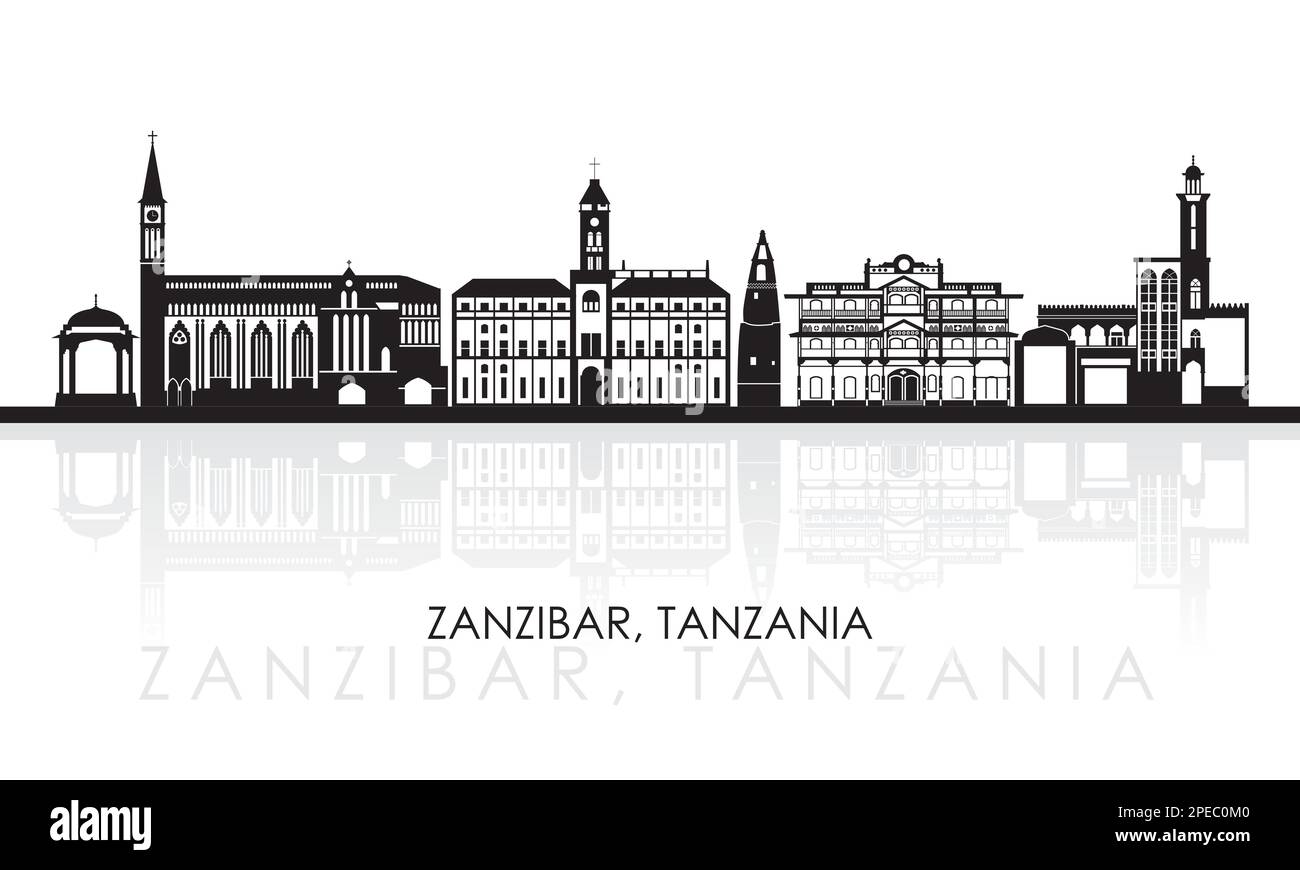 Silhouette Skyline panorama of Zanzibar, Tanzania - vector illustration ...