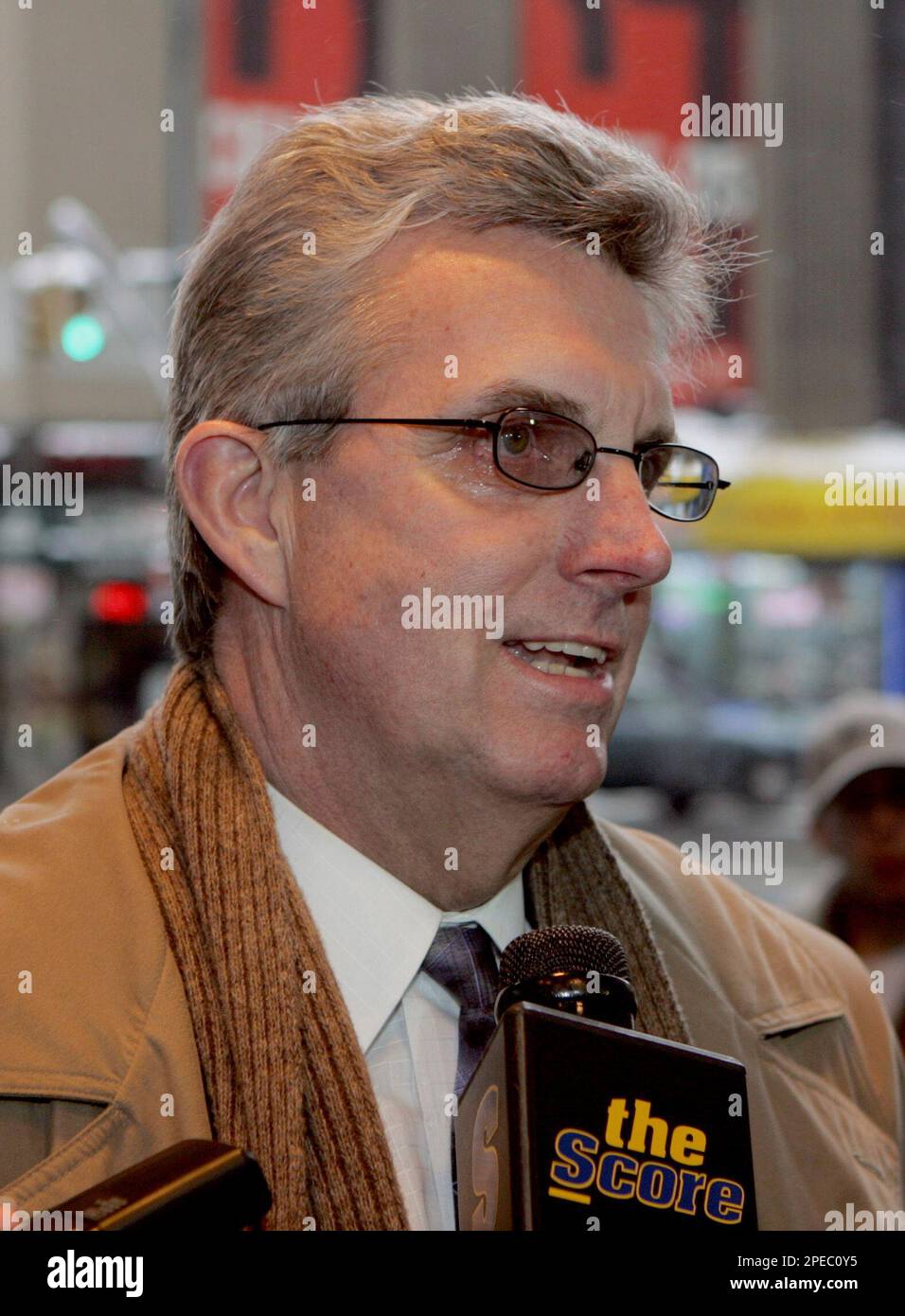 St. Louis Blues general manager Larry Pleau speaks during a news ...