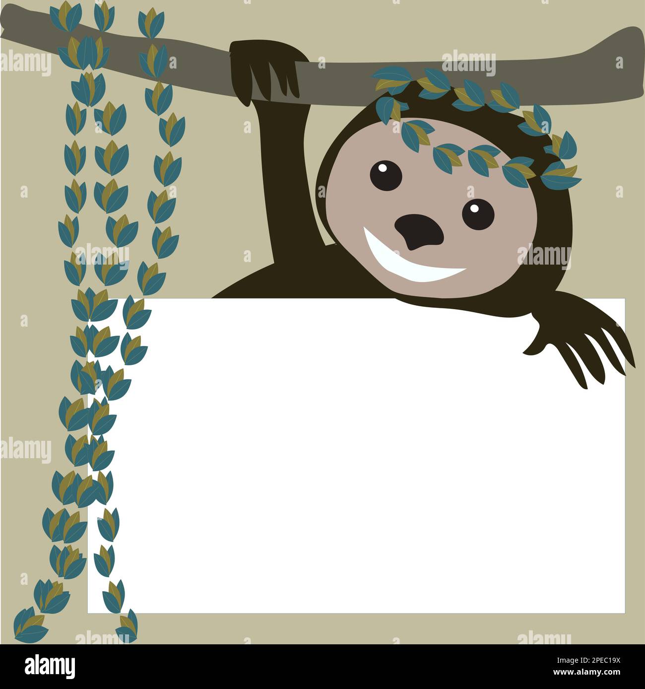 Funny cute sloth on tree smiling for print card Stock Vector Image ...