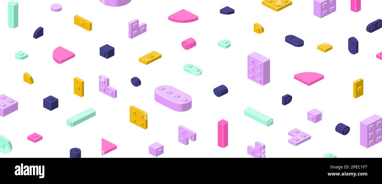 Horizontal background of plastic blocks in isometric style for print ...