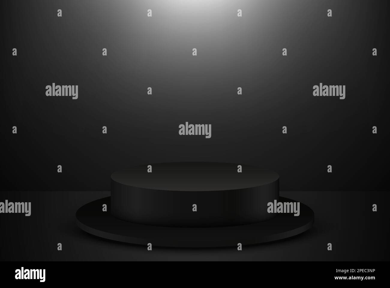 3d realistic vector round stage on dark background.Black round podium ...