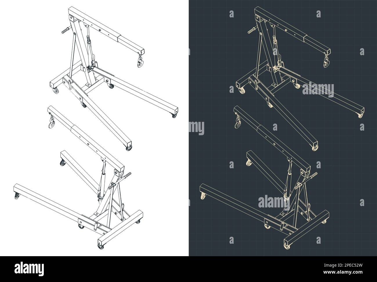 Stylized vector illustration of isometric blueprints of folding engine ...