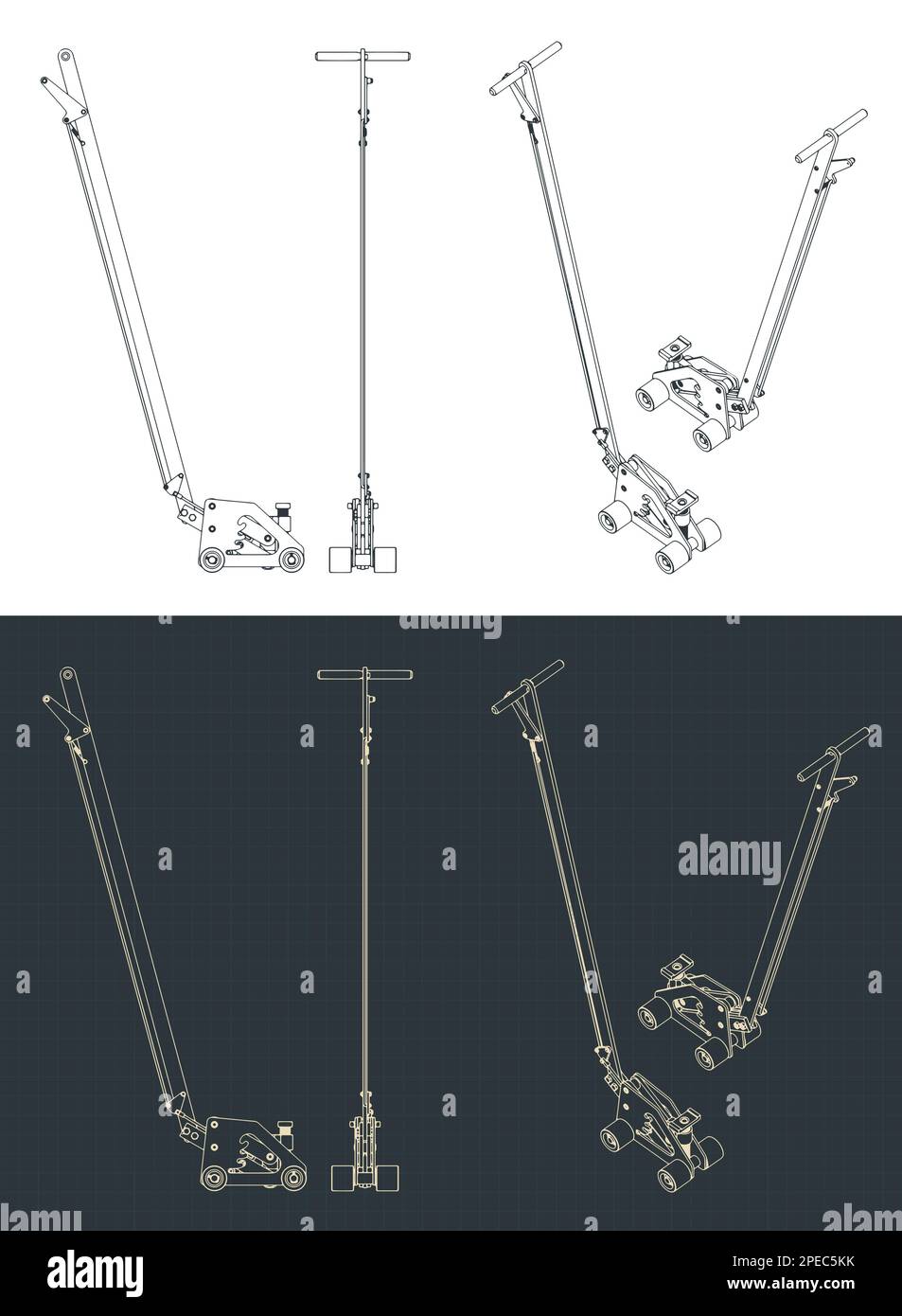 Stylized vector illustration of blueprints of hand car lifter Stock ...