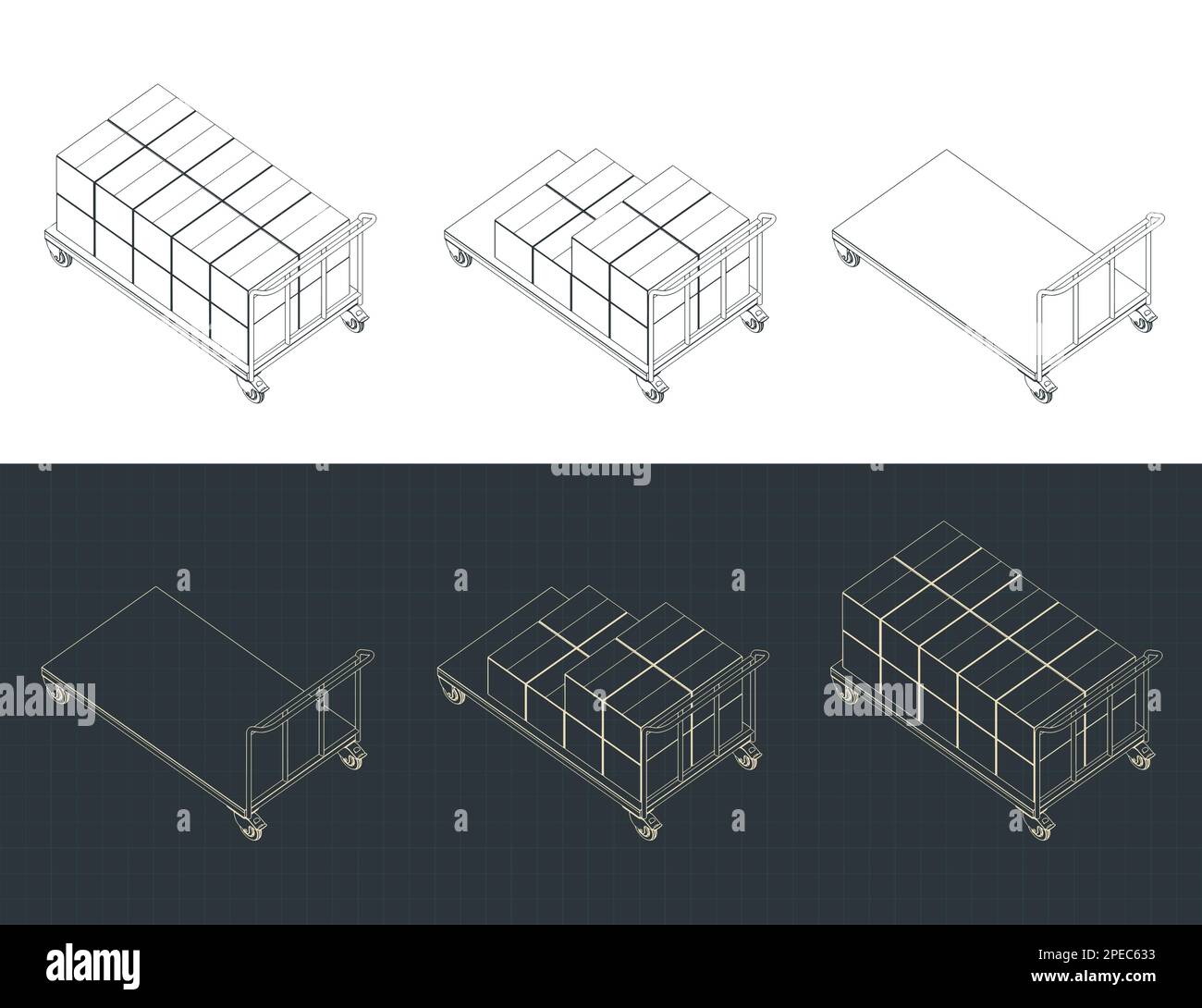 Stylized vector illustration of isometric sketches of platform trolley ...