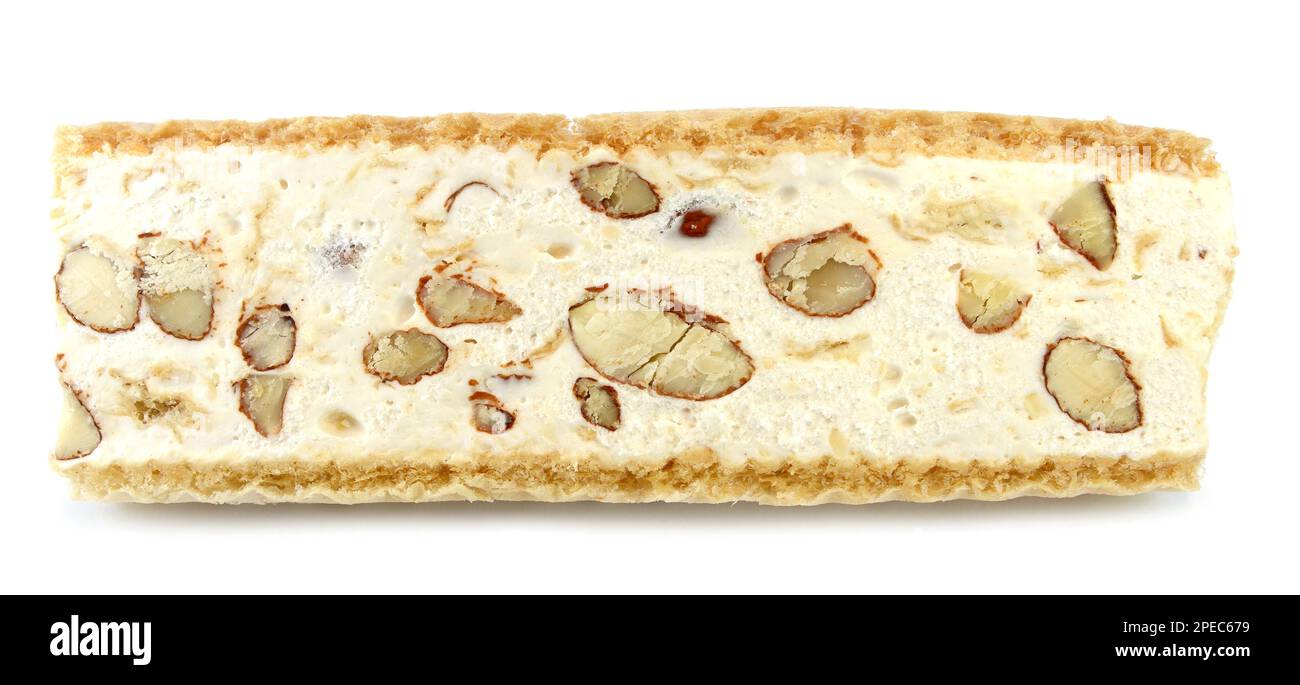 French soft nougat with strawberry flawour and almonds isolated on ...