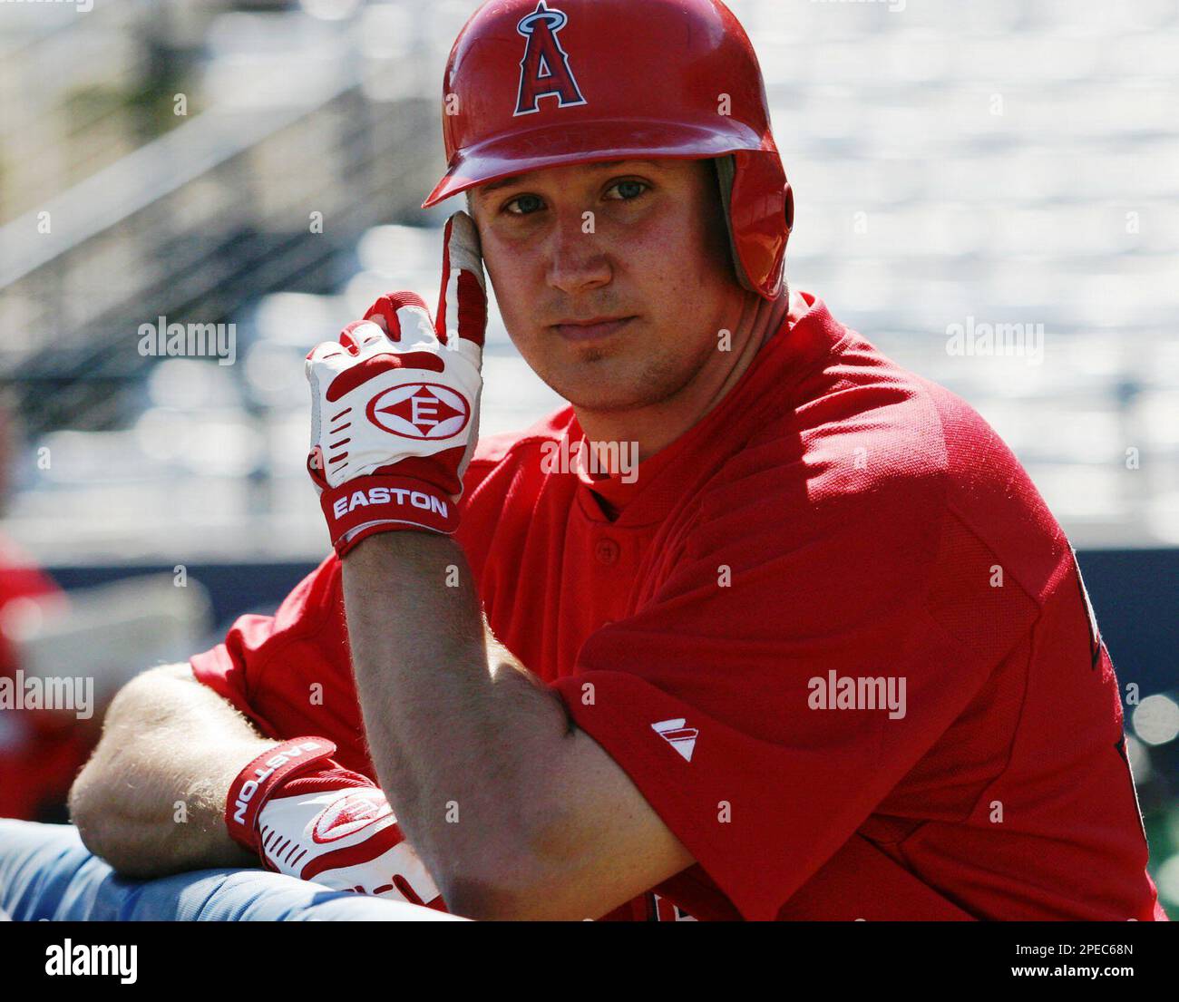 Anaheim Angels infielder Robb Quinlan waits for his turn in the batting ...