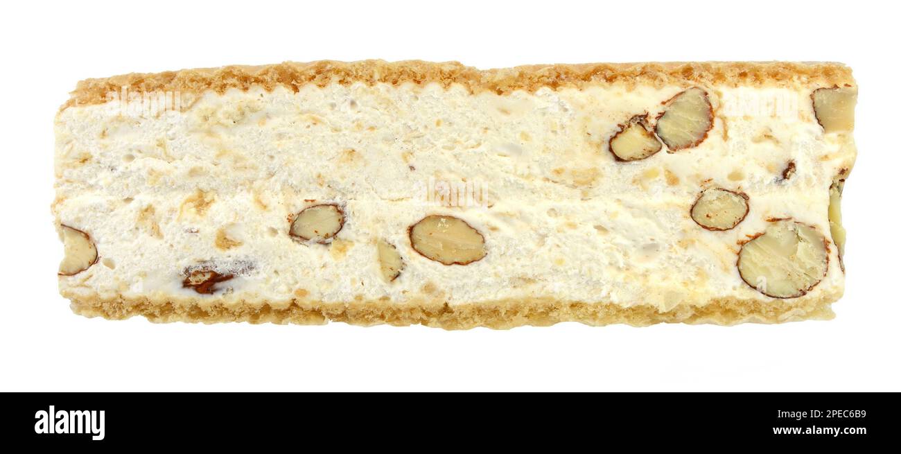 French soft nougat with strawberry flawour and almonds isolated on ...