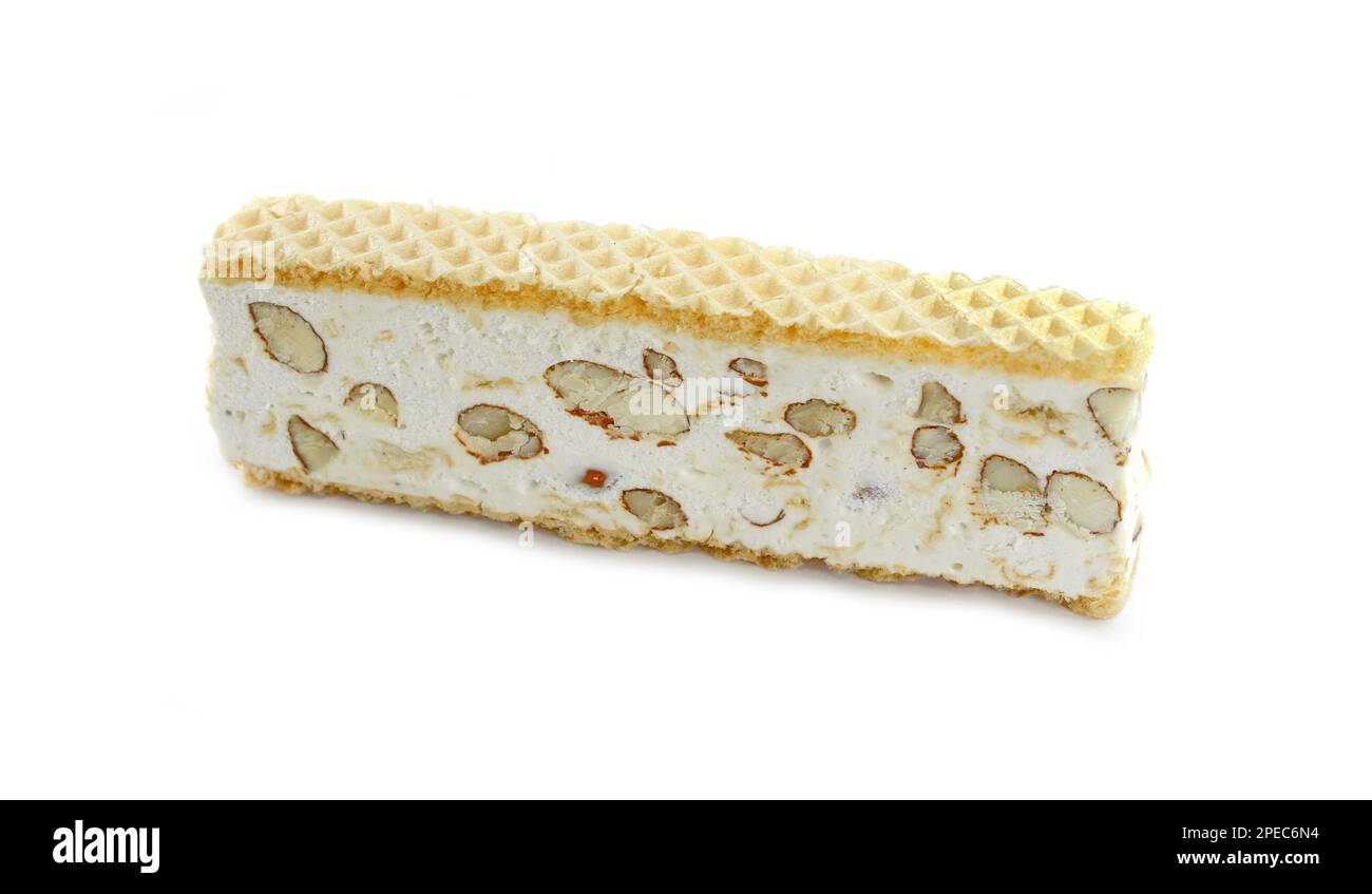 French soft nougat with strawberry flawour and almonds isolated on ...