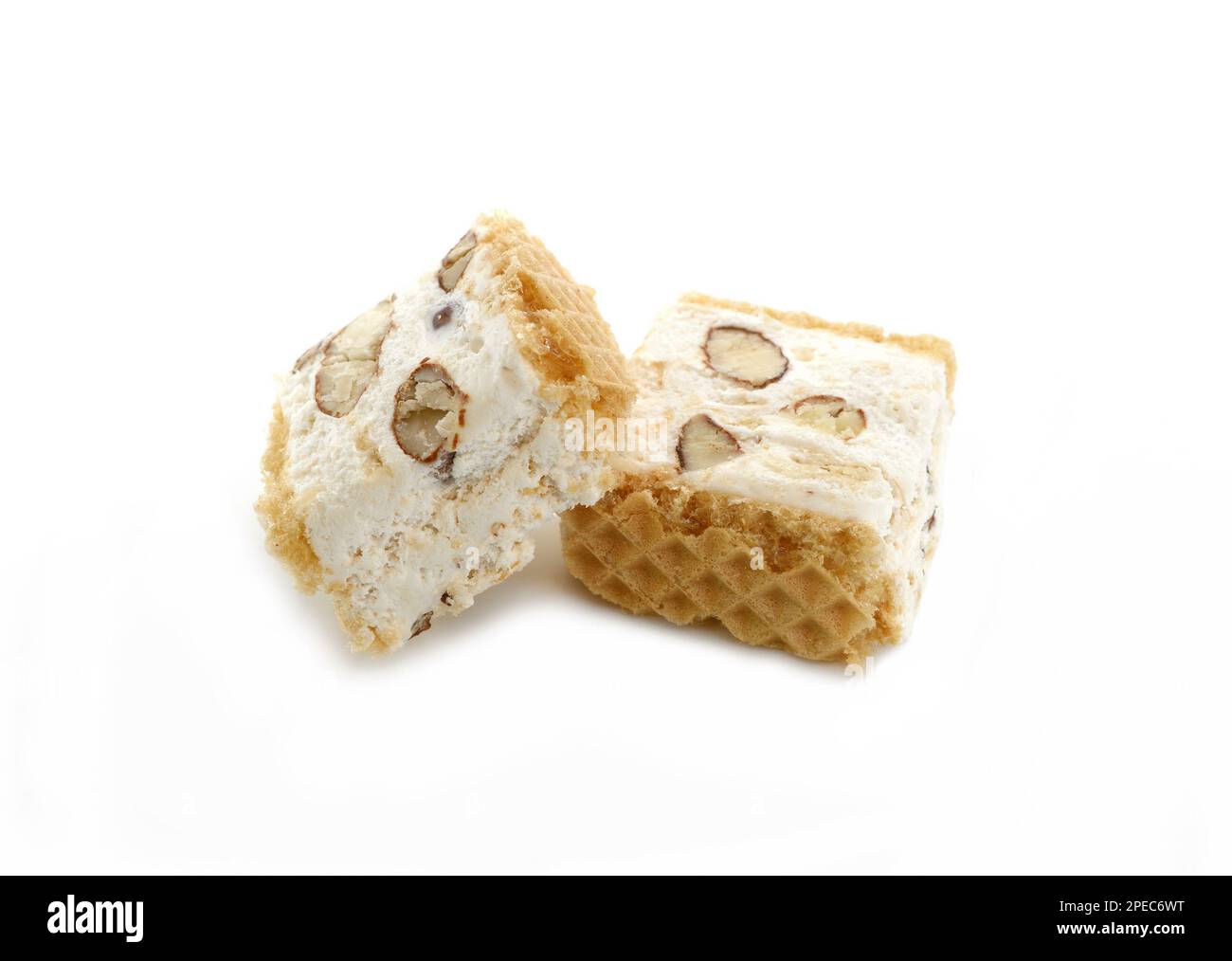 French soft nougat with strawberry flawour and almonds isolated on ...