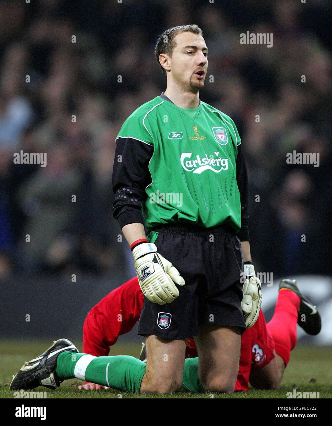 Liverpool goalkeeper Jerzy Dudek breathes a sigh of relief after ...