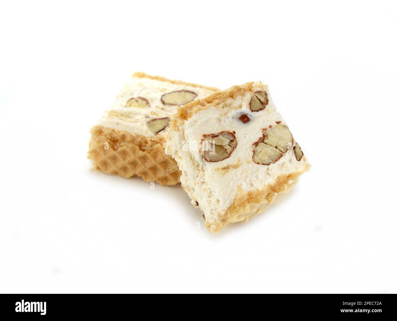 French soft nougat with strawberry flawour and almonds isolated on ...