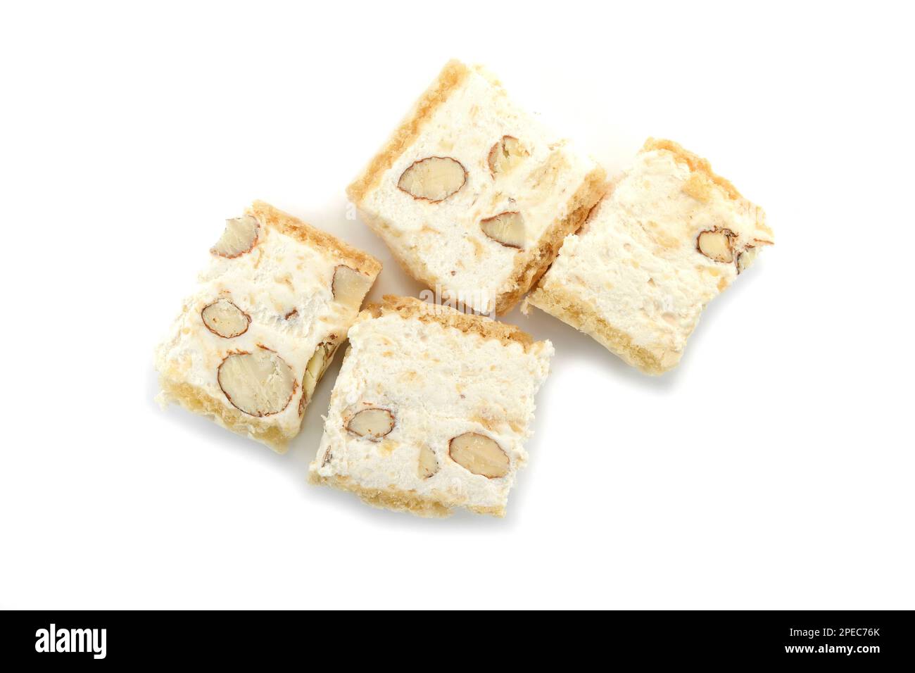 French soft nougat with strawberry flawour and almonds isolated on ...